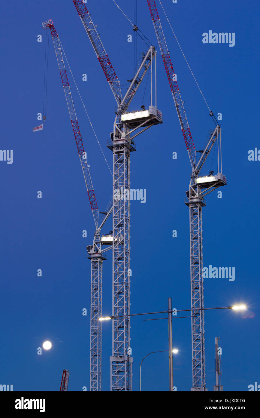Australia, Western Australia, Perth, construction cranes, downtown ...