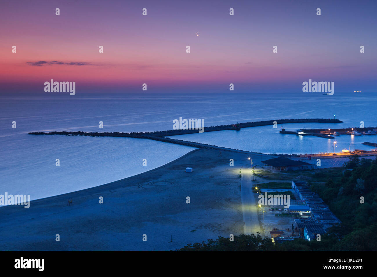 Romania, Black Sea Coast, Constanta, Modern Beach, elevated view, dawn ...