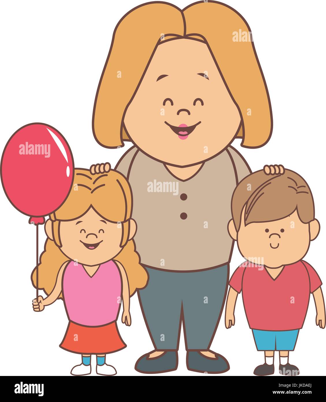 cute cartoon illustration of mother with two kids Stock Vector Image ...