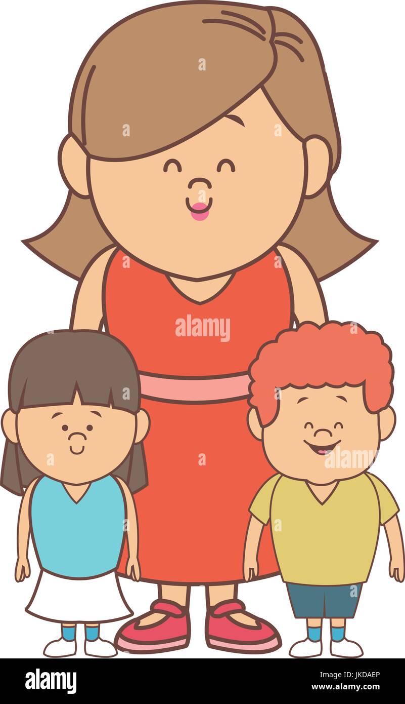 cute cartoon illustration of mother with two kids Stock Vector Image ...