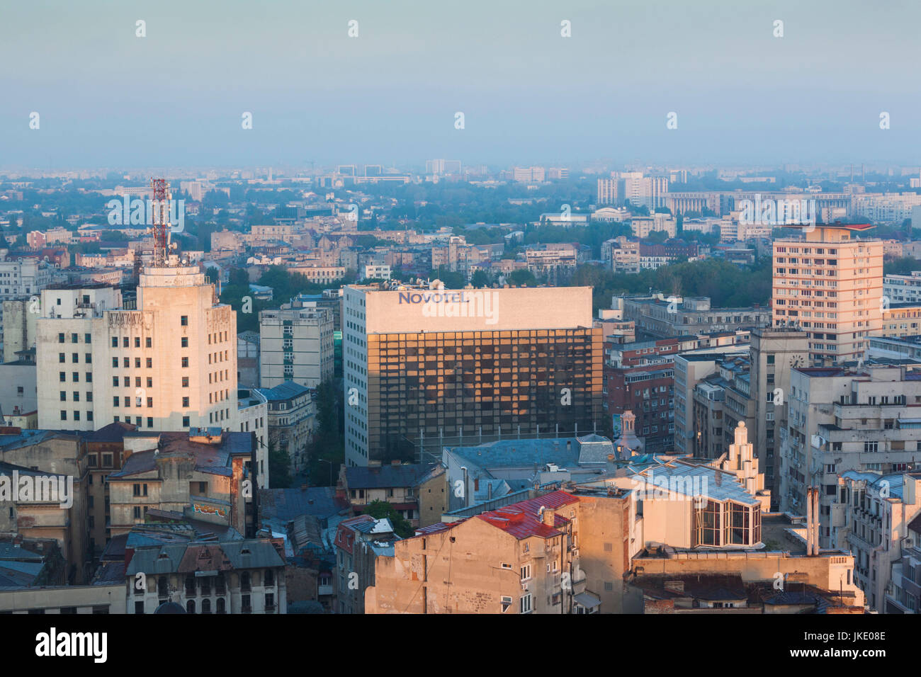 Romania, Bucharest, Central Bucharest, elevated view with Novotel Hotel ...