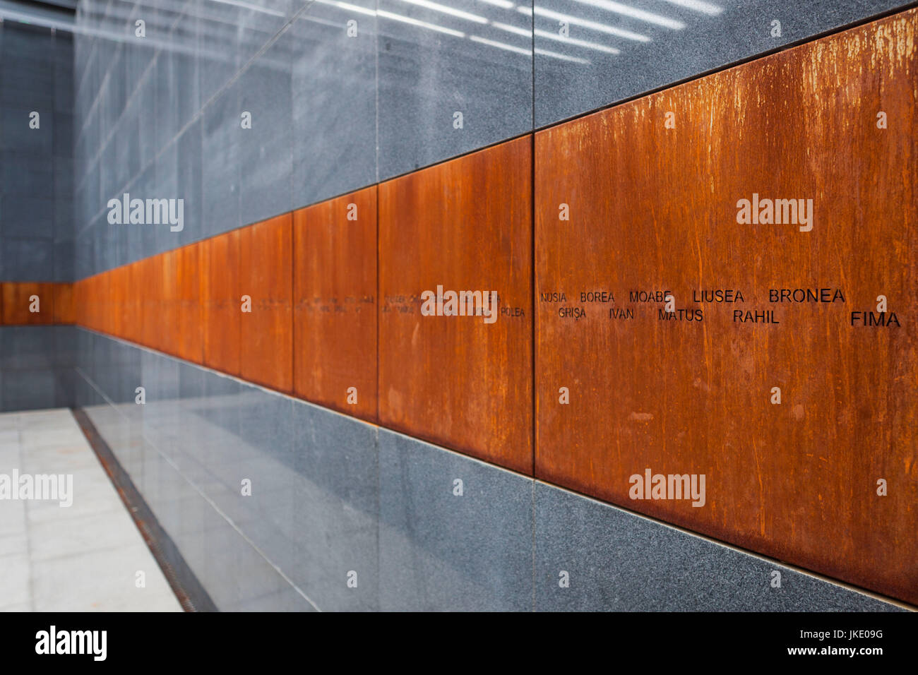 Romania, Bucharest, Holocaust Memorial, interior inscriptions Stock ...
