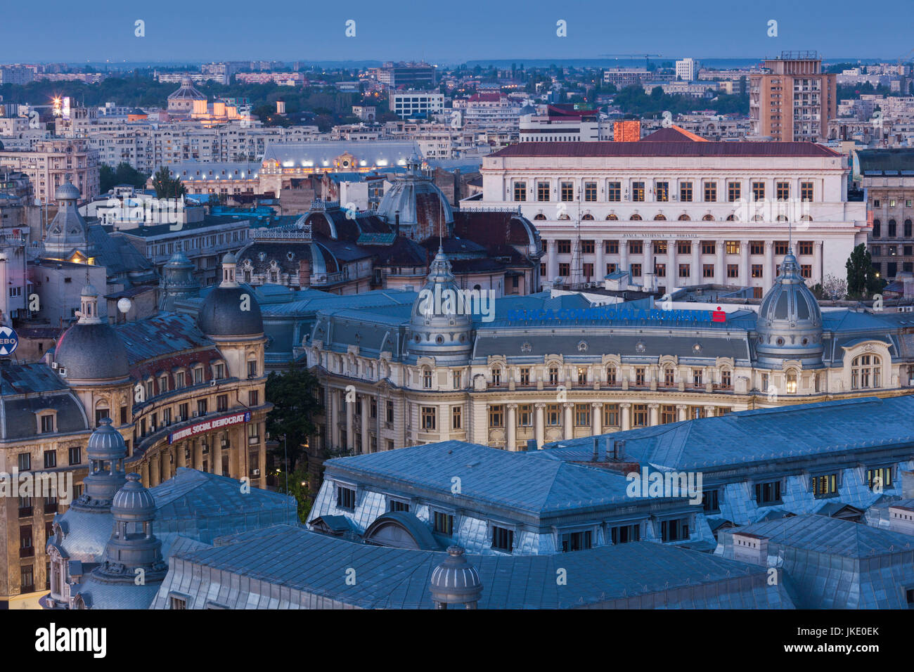 Romania, Bucharest, Lipscani, Old Town, elevated view, dawn Stock Photo ...