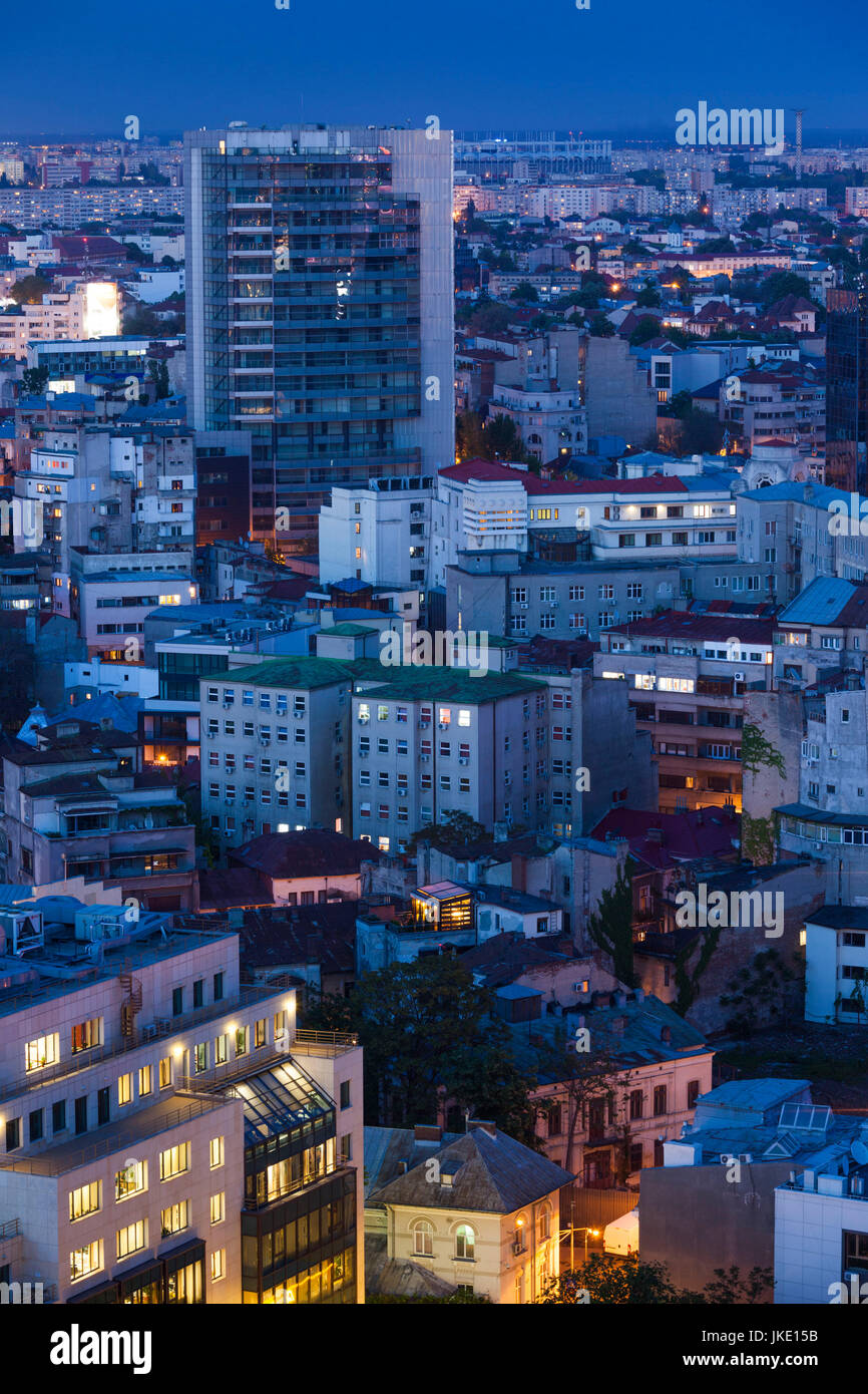 Romania, Bucharest, city skyline, elevated view, dusk Stock Photo - Alamy