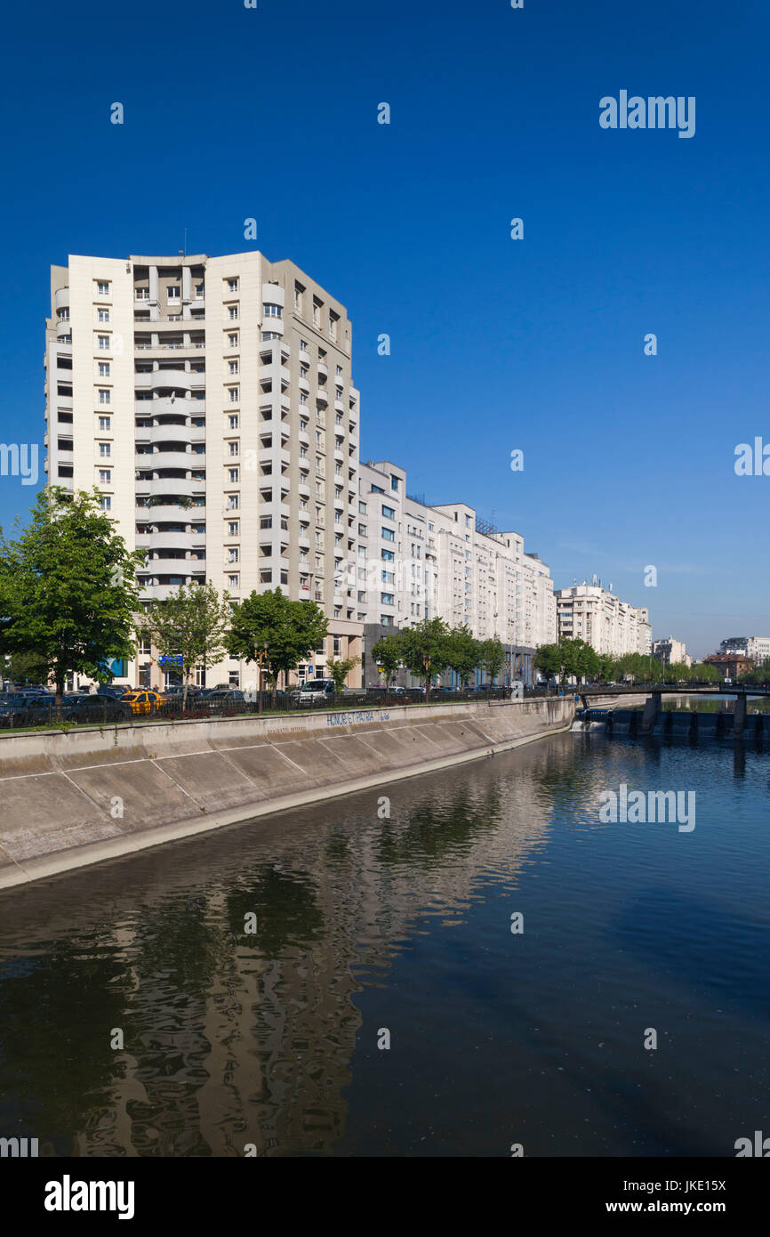 Romania, Bucharest, high rise buildlings along Dambovita River Stock ...