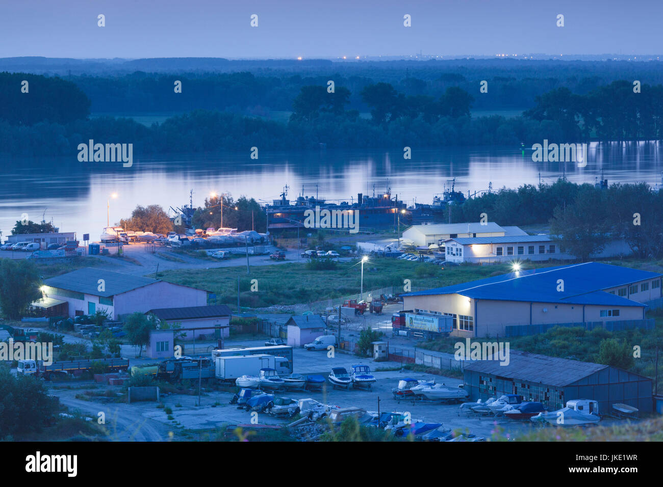 Romania, Danube River Delta, Tulcea, elevated port view with Danube ...