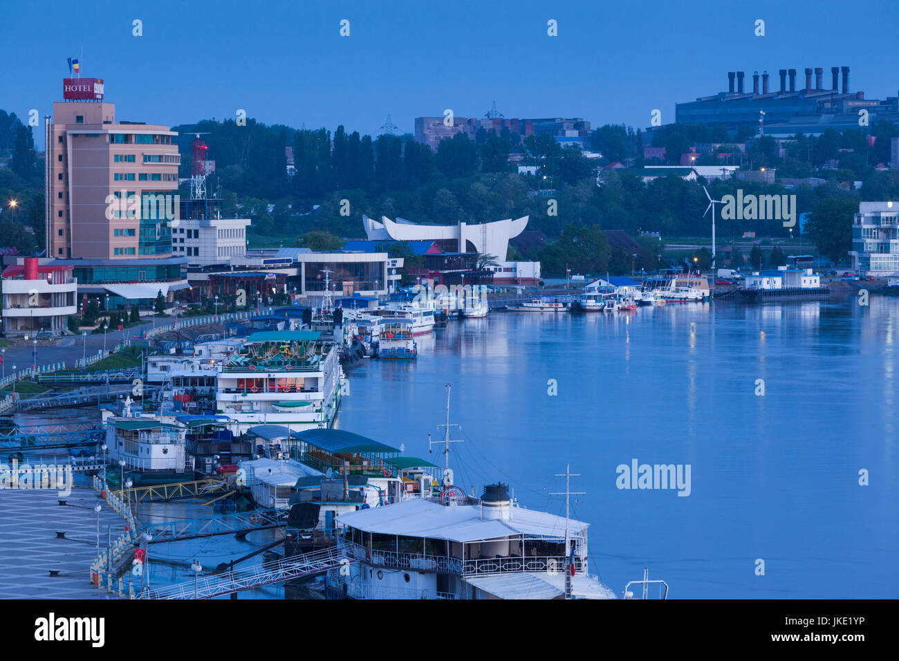 Romania, Danube River Delta, Tulcea, elevated view of the Tulcea Port ...