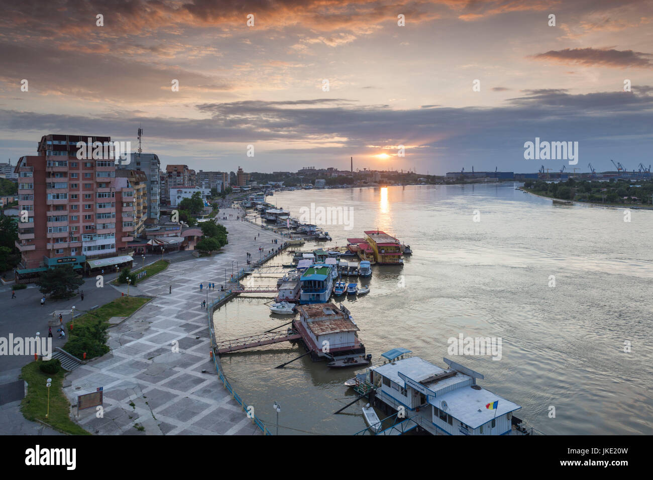 Romania, Danube River Delta, Tulcea, elevated view of the Tulcea Port ...