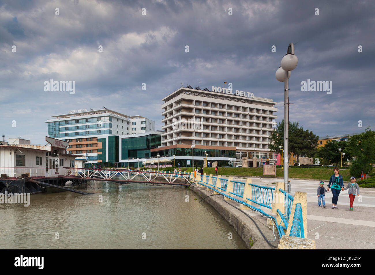 Romania, Danube River Delta, Tulcea, waterfront buildings by Danube ...