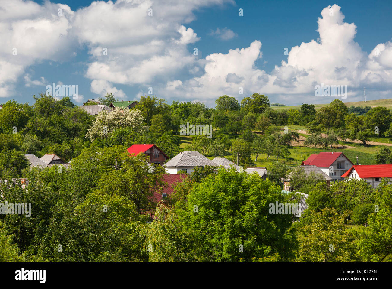 Romania, Maramures Region, Plopis, elevated village view Stock Photo ...