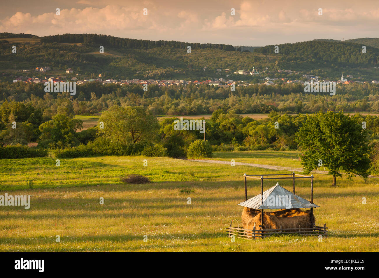 Romania, Maramures Region, Sarasau, haystack by the Ukranian frontier ...