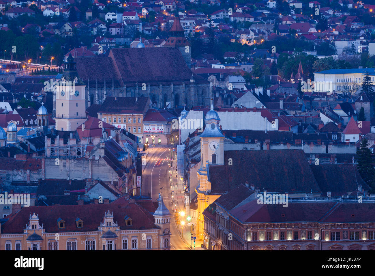 Romania, Transylvania, Brasov, elevated town view from the Brasov ...