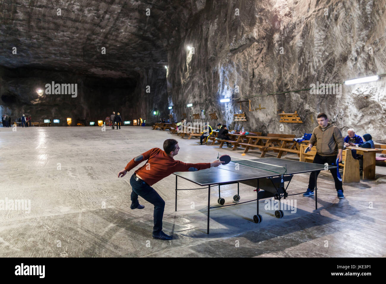 Romania, Transylvania, Praid, Praid Salt Mine, playing ping pong Stock ...