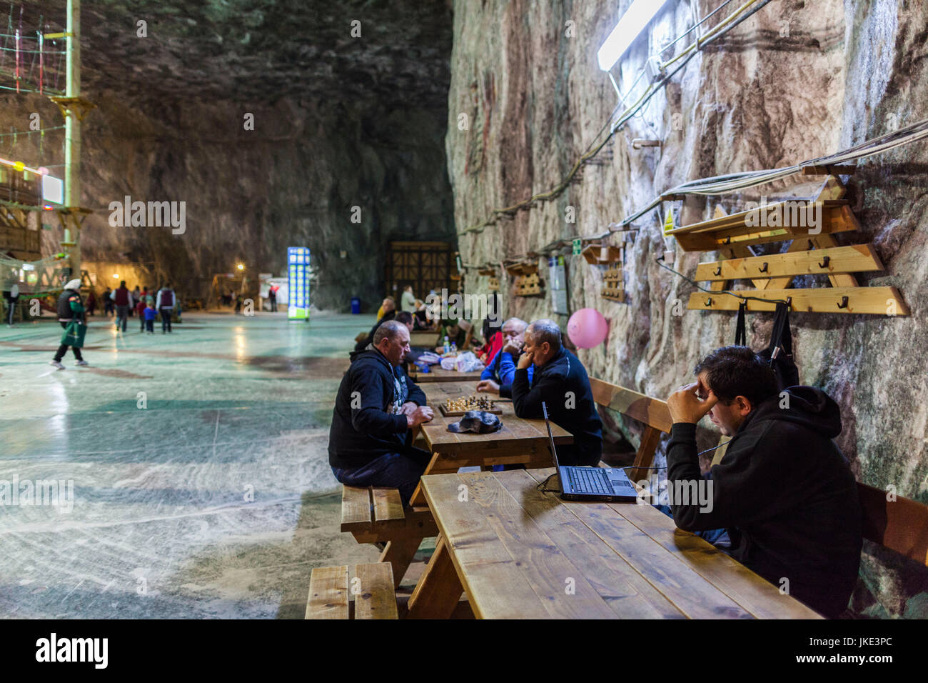 Romania, Transylvania, Praid, Praid Salt Mine, using free Wi-Fi Stock ...