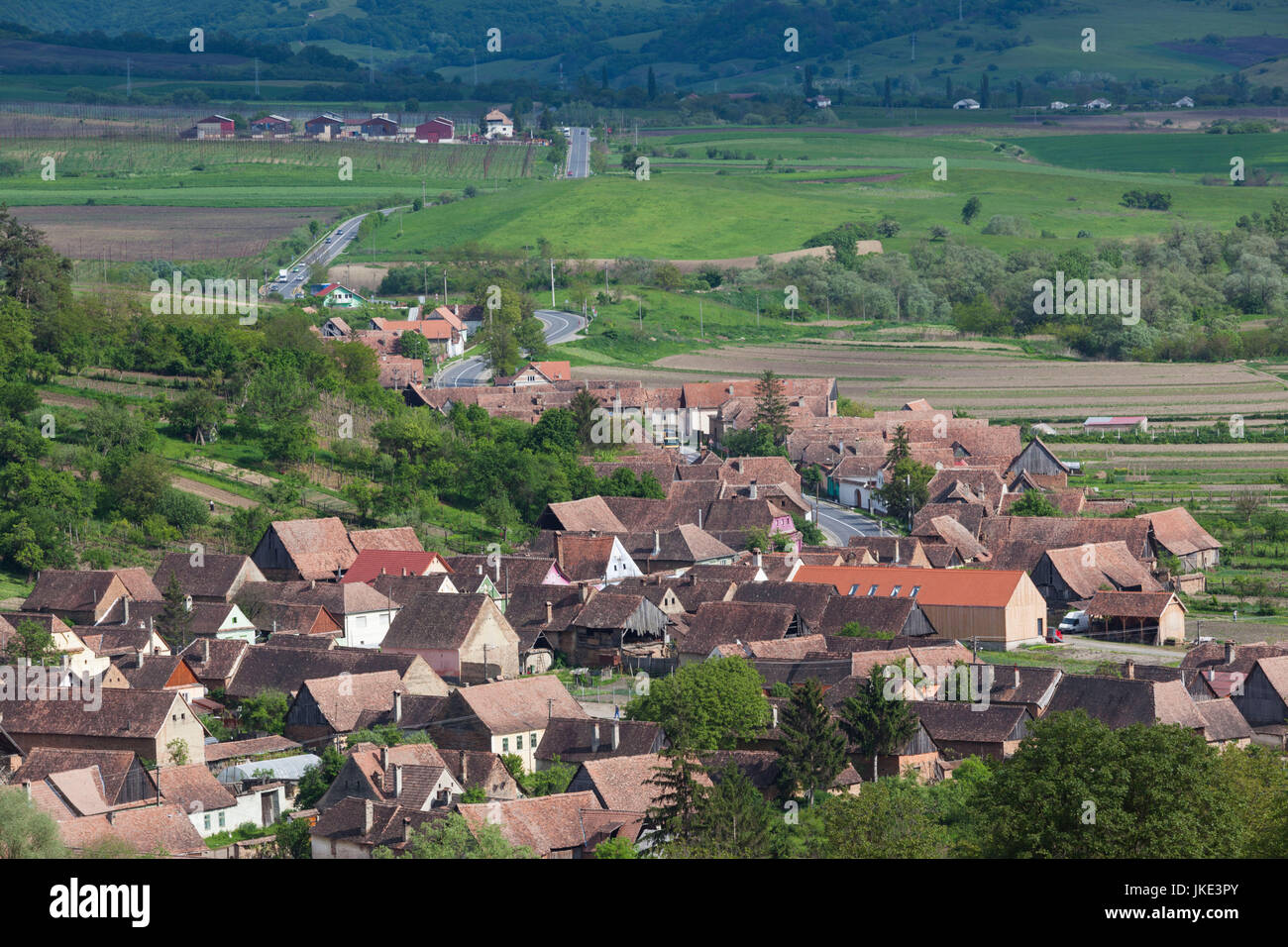 Romania, Transylvania, Saschiz, elevated village view Stock Photo - Alamy