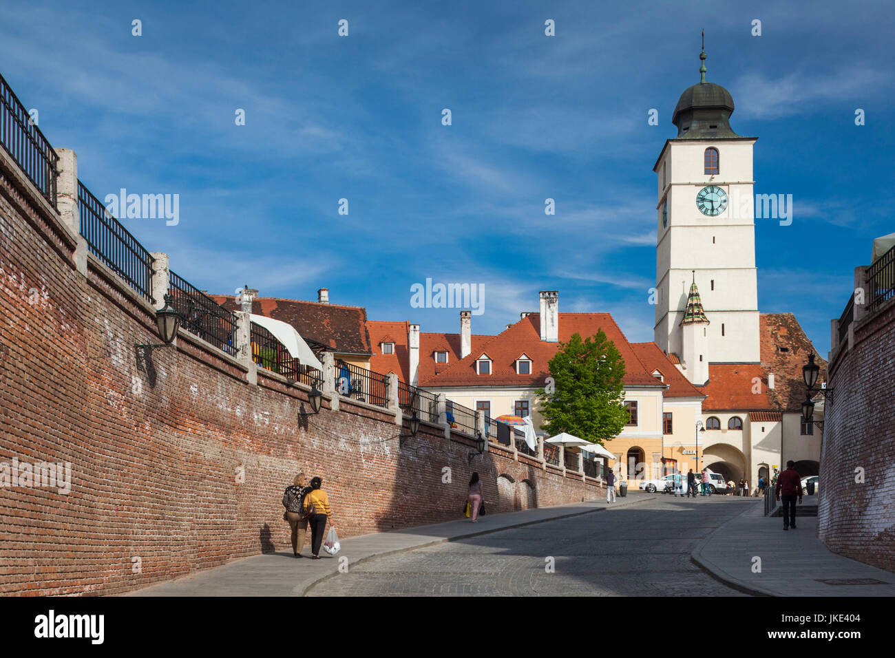 Romania, Transylvania, Sibiu, Piata Mica Square and Council Tower Stock ...