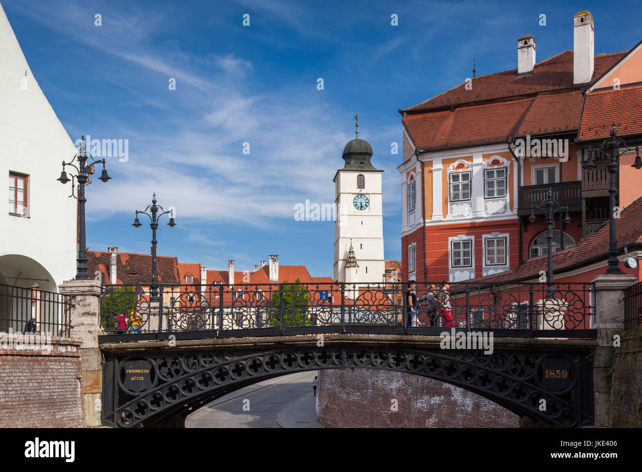 Romania, Transylvania, Sibiu, Piata Mica Square and Iron Bridge, also ...