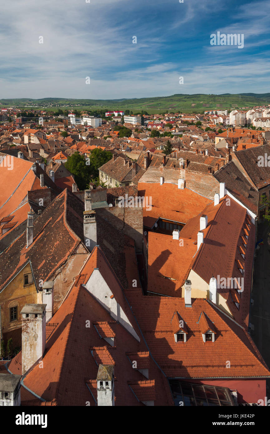 Romania, Transylvania, Sibiu, elevated town view from Council Tower ...