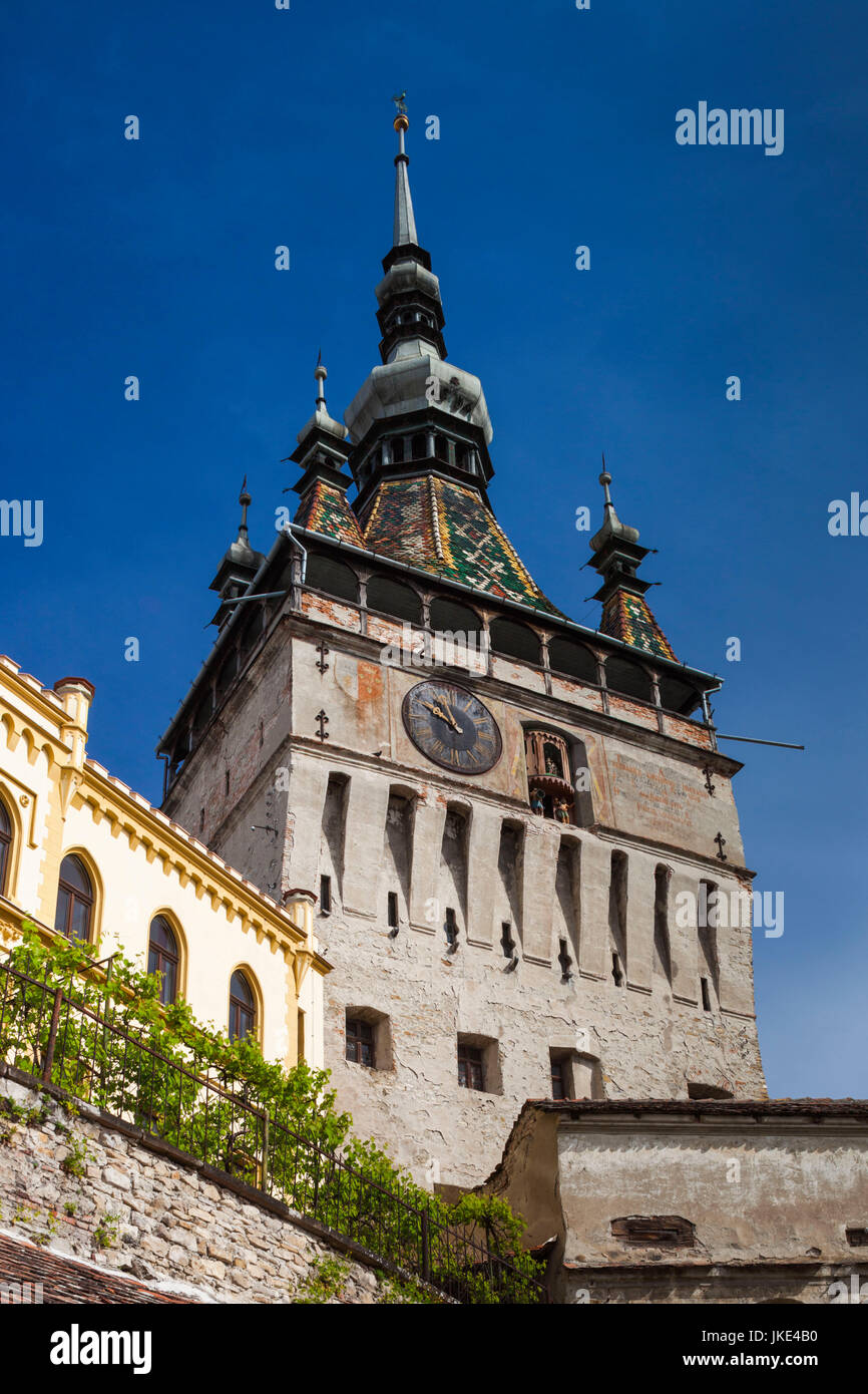 Romania, Transylvania, Sighisoara, clock tower, built in 1280, morning ...
