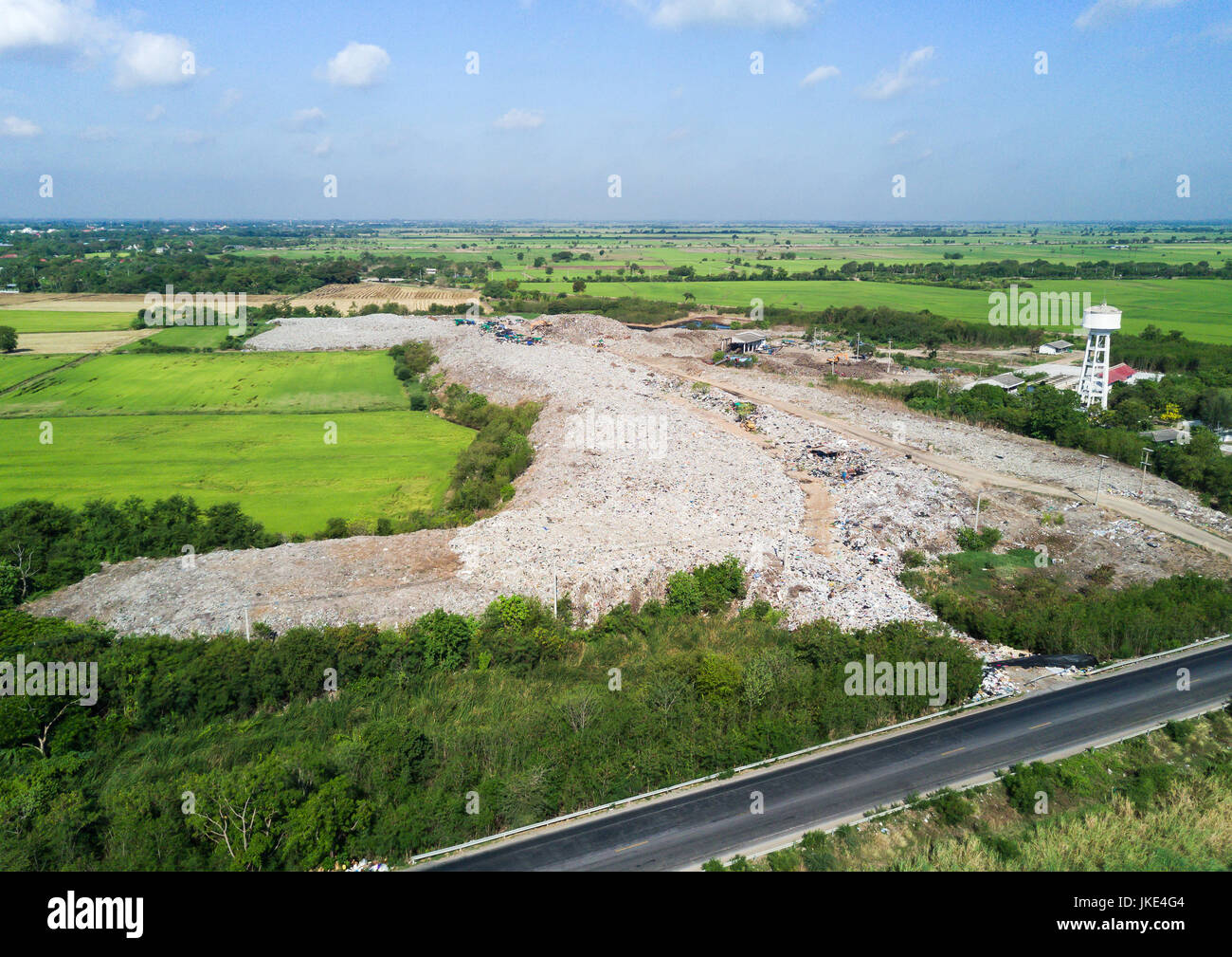 aerial view from drone: garbage in Municipal landfill for household ...
