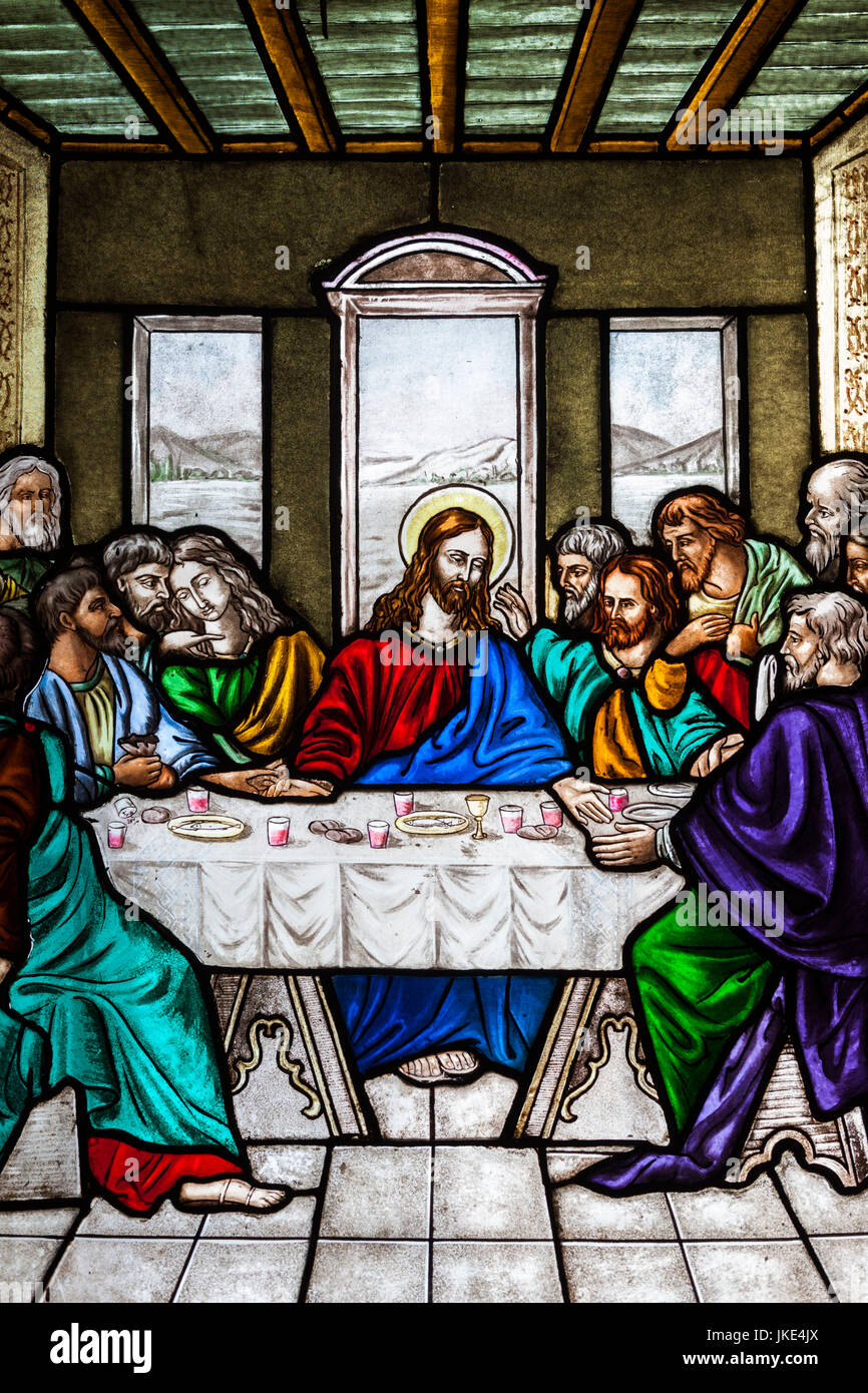 Stained glass window of the last supper hi-res stock photography and ...