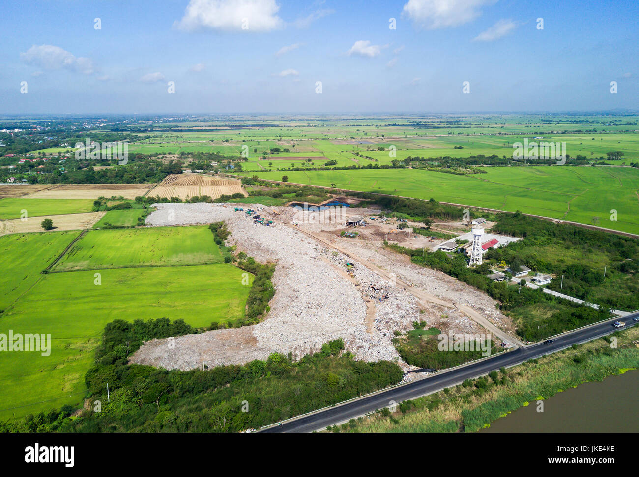 aerial view from drone: garbage in Municipal landfill for household ...
