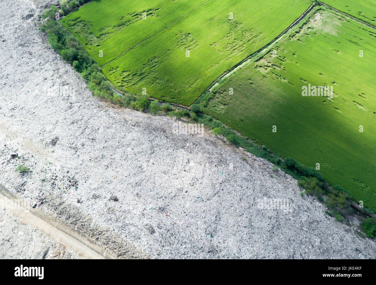 aerial view from drone: garbage in Municipal landfill for household ...