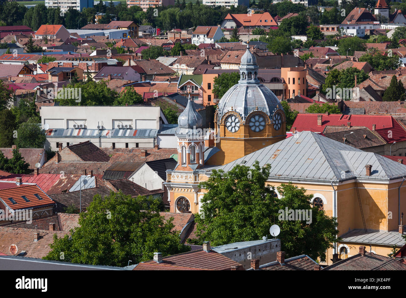 Romania, Transylvania, Targu Mures, elevated city view of the town ...