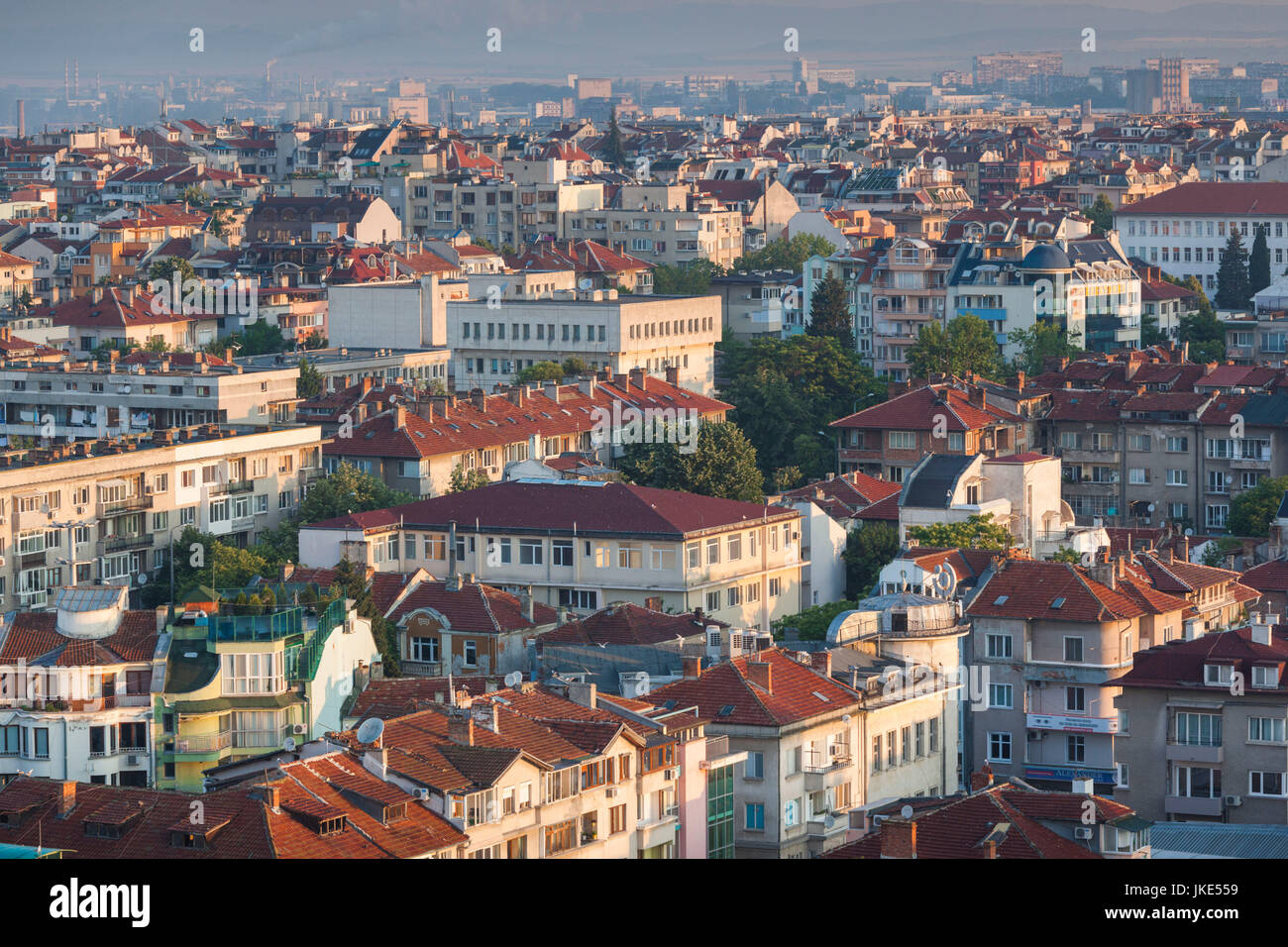 Bulgaria, Black Sea Coast, Burgas, elevated city view, dawn Stock Photo ...