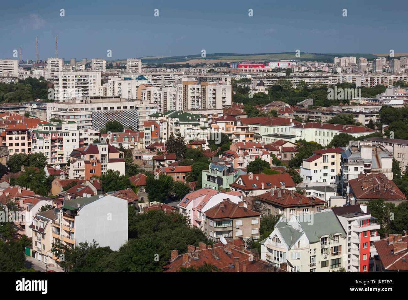 Bulgaria, Danube River and Northern Plains, Ruse, elevated city view ...