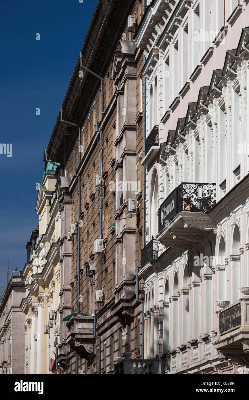 Bulgaria, Sofia, buildings along Knyaz Alexander Battenberg Street ...