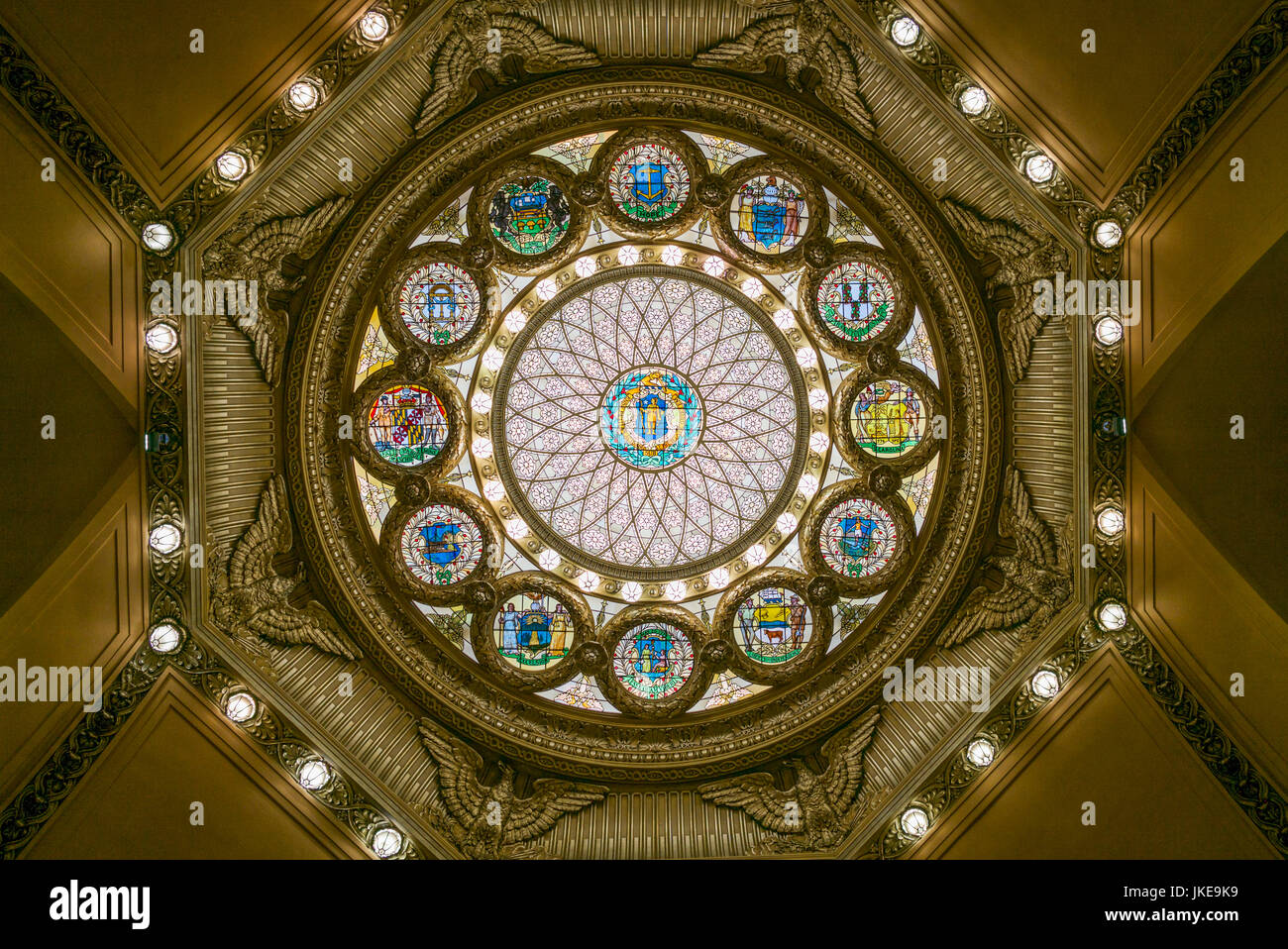 USA, Massachusetts, Boston, Massachusetts State House, rotunda ceiling ...
