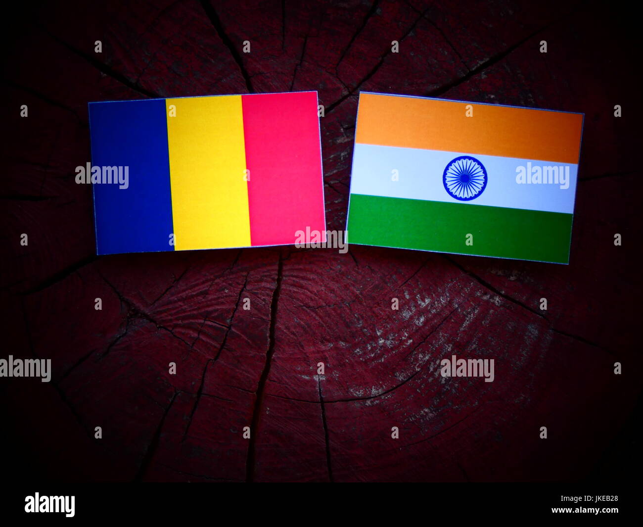 Chad flag with Indian flag on a tree stump isolated Stock Photo - Alamy
