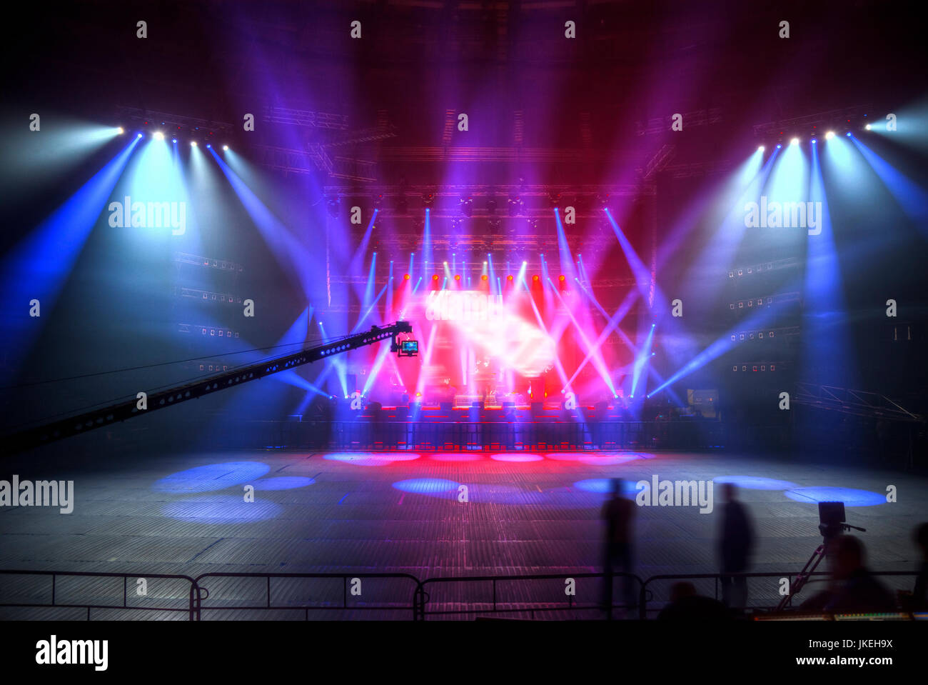 Technical preparation for the big concert indoors. Backstage Stock ...