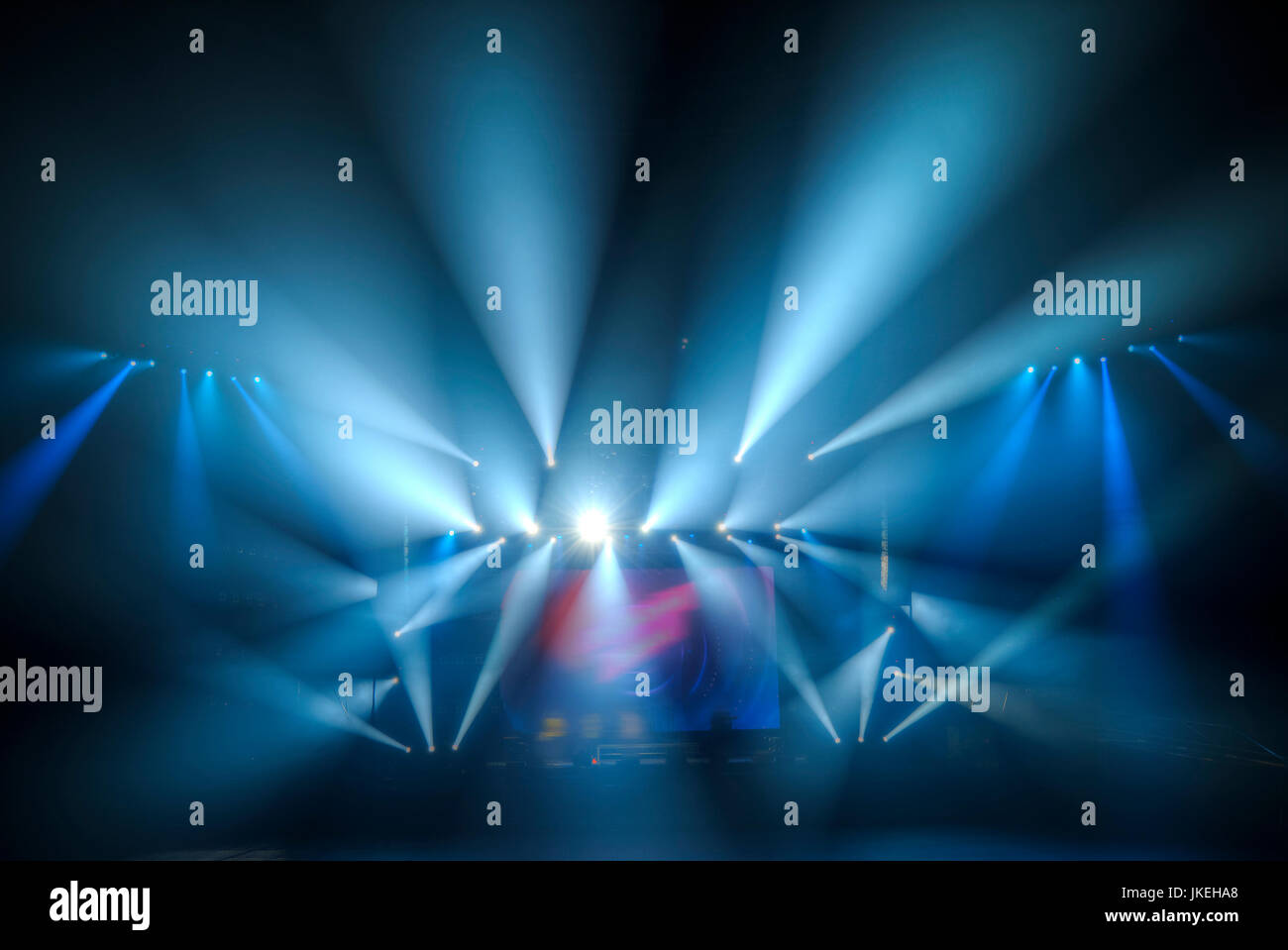 Technical preparation for the big concert indoors. Backstage Stock ...