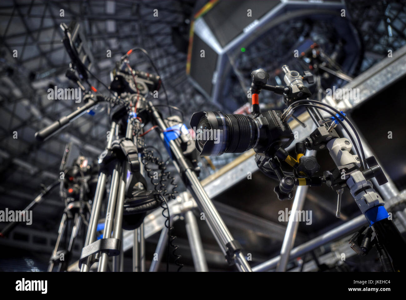 Technical preparation for the big concert indoors. Backstage Stock ...