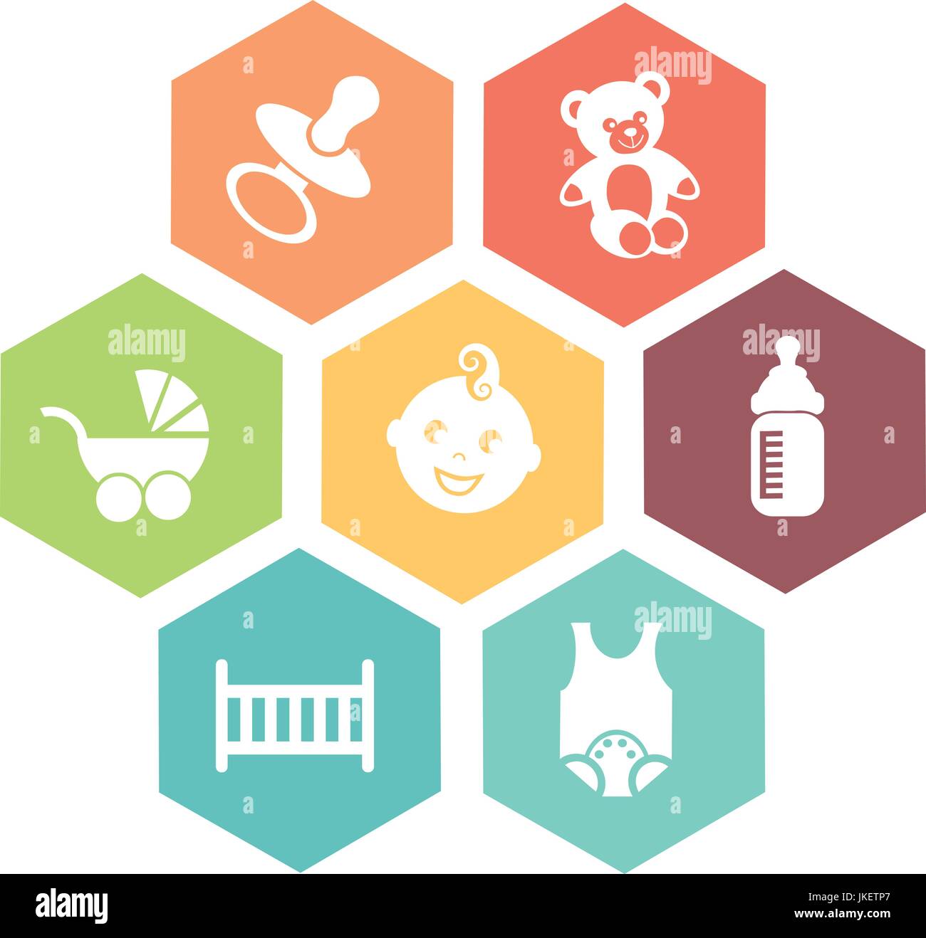 Colorful icons with pictograms that illustrate babies and young ...