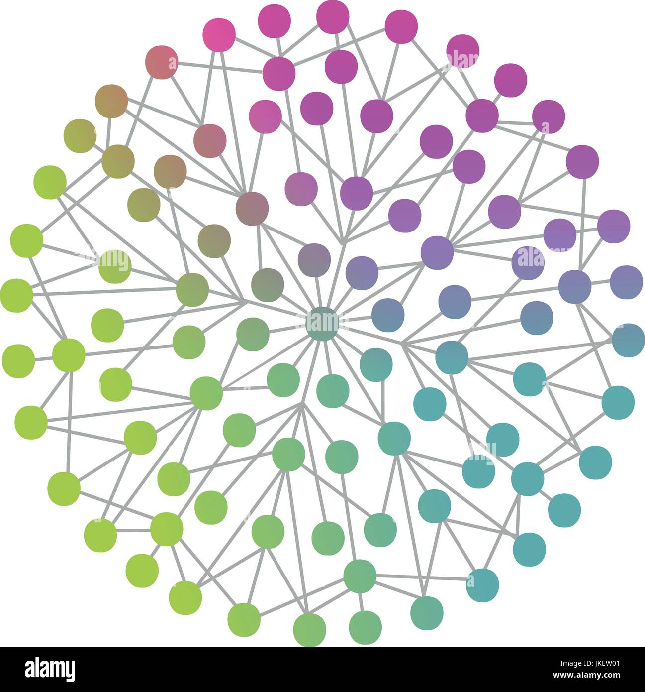 Illustration of a network of colored dots linked by traits, social ...