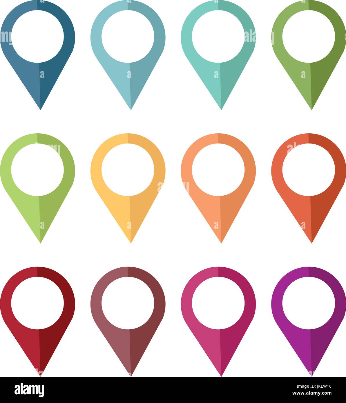 Colored pins to give information of place or action on a website, on a ...