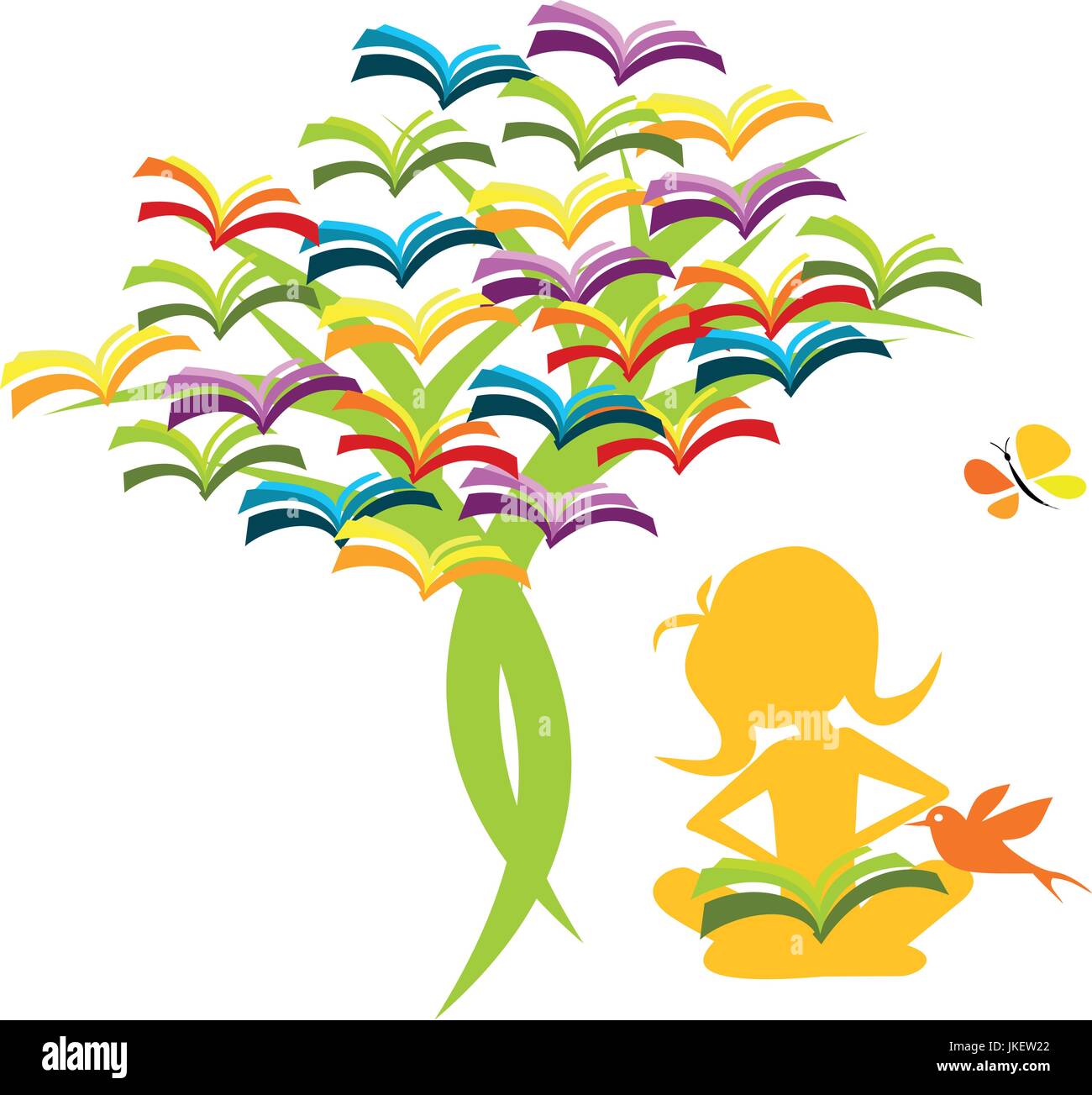 Child reading under a tree vector hi-res stock photography and images ...