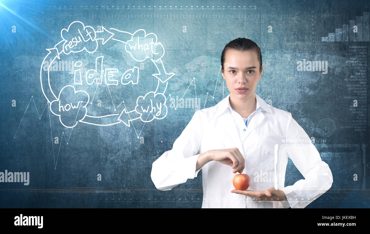 Beautiful medical woman doctor in uniform. Studio painted background ...