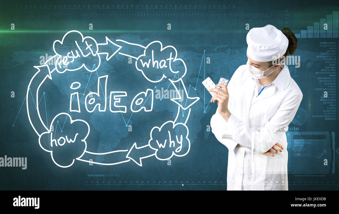 Beautiful medical woman doctor in uniform. Studio painted background ...