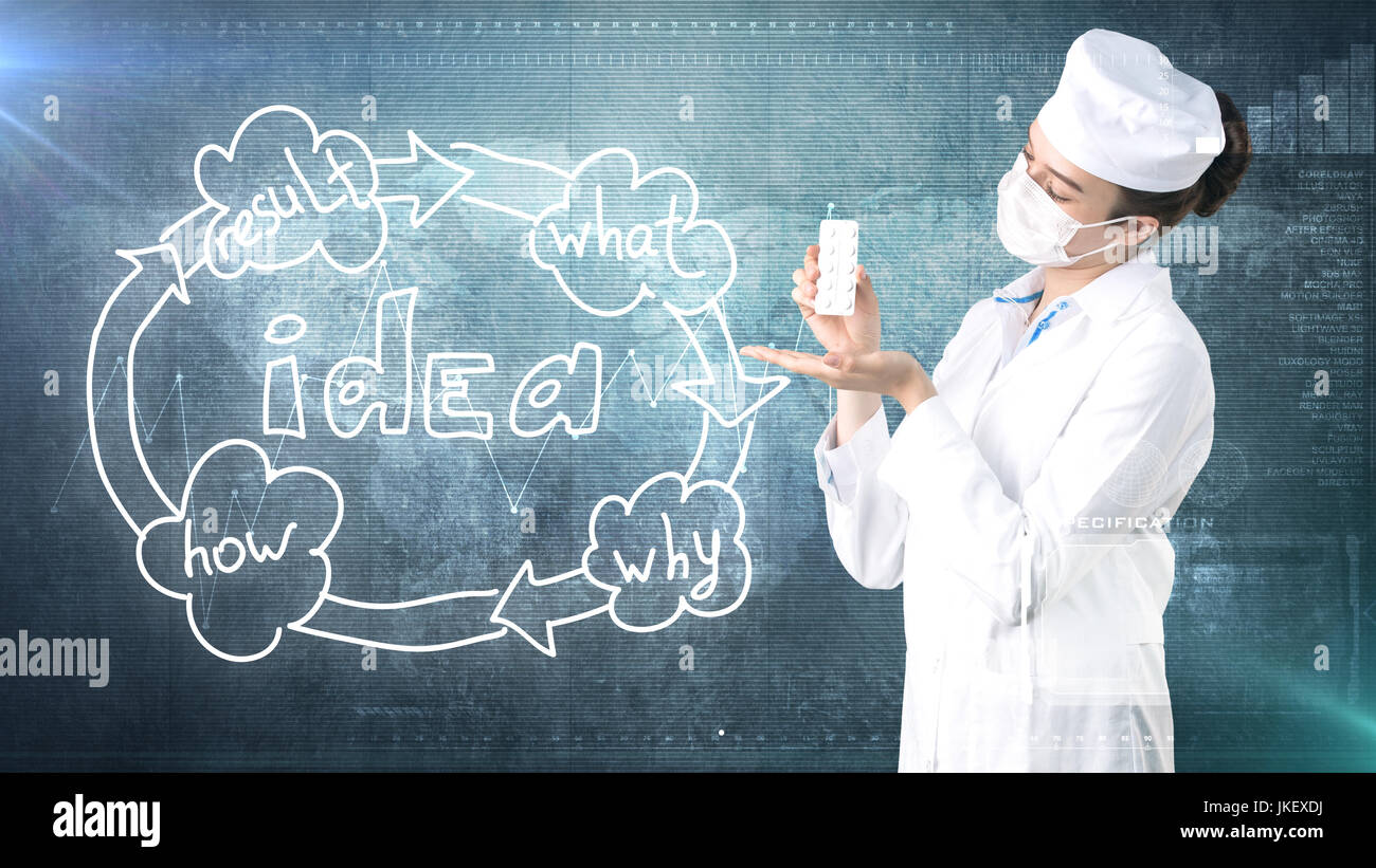 Beautiful medical woman doctor in uniform. Studio painted background ...