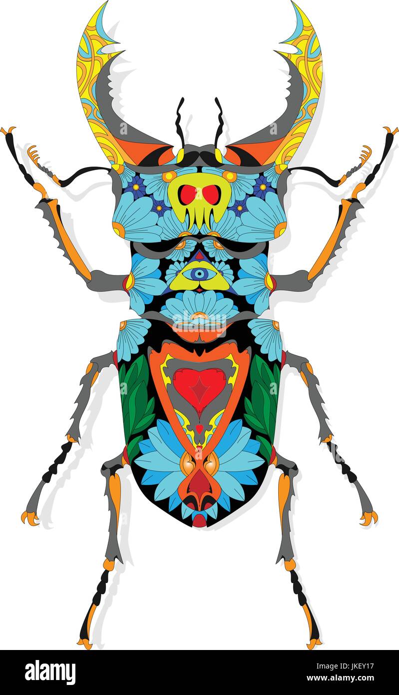 Beetle. Hand drawn sketch for adult coloring book page, T-shirt emblem ...