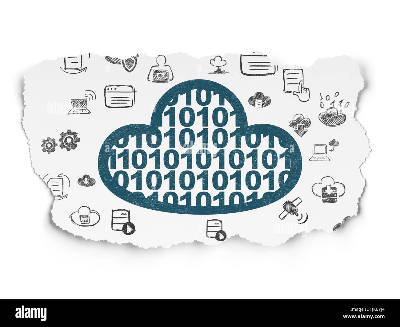 Cloud networking concept: Cloud With Code on Torn Paper background ...
