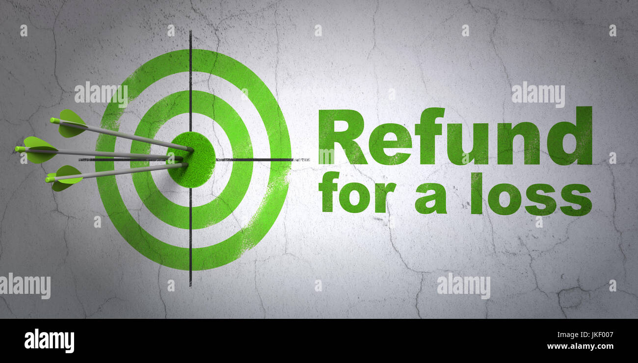 Insurance concept: target and Refund For A Loss on wall background ...