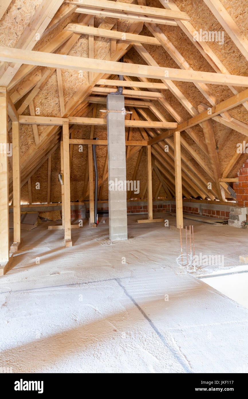 attic under construction with wooden beams Stock Photo - Alamy
