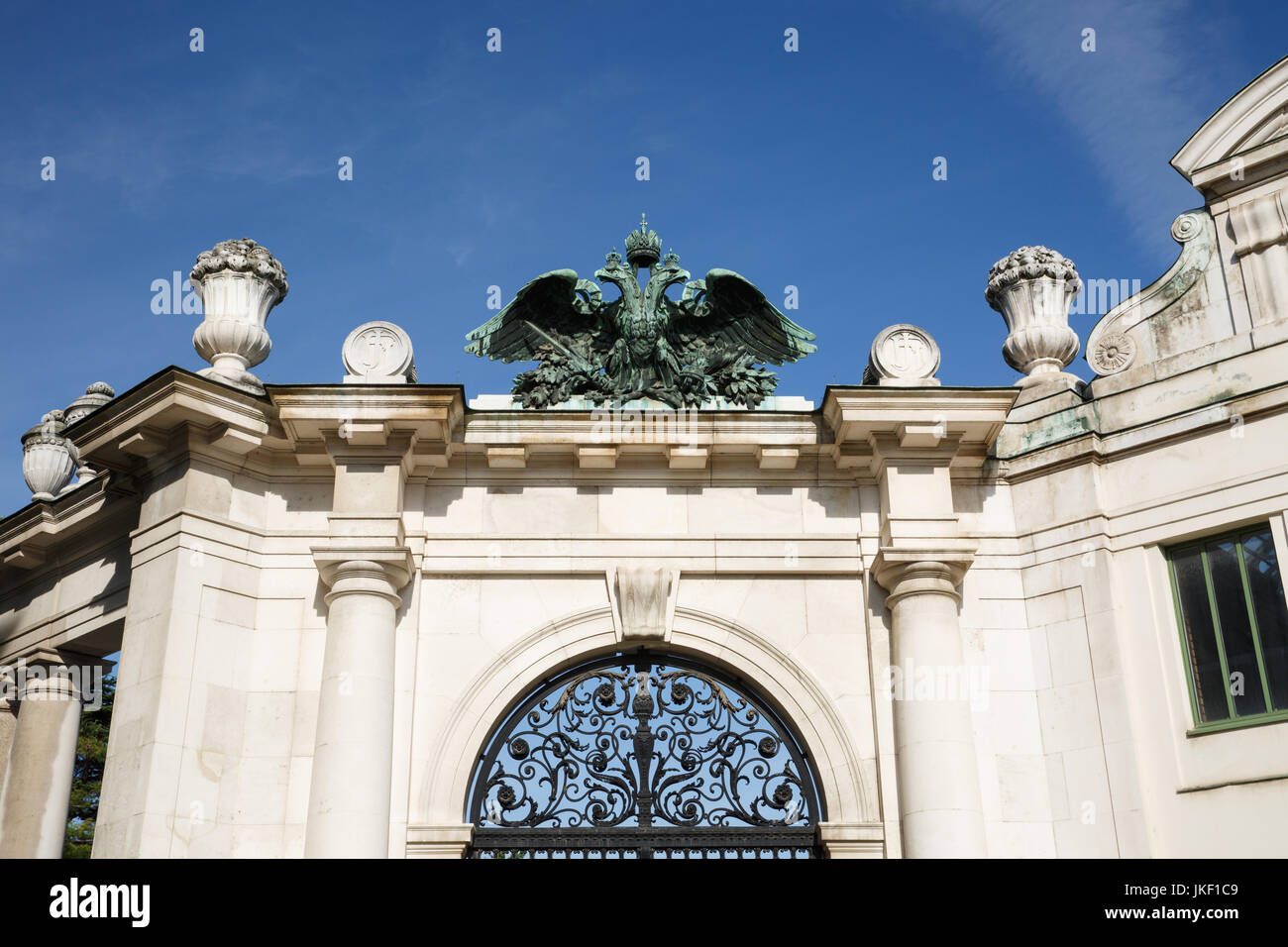 Entrance to Burgatten Park in Vienna. The double-headed eagle is a ...
