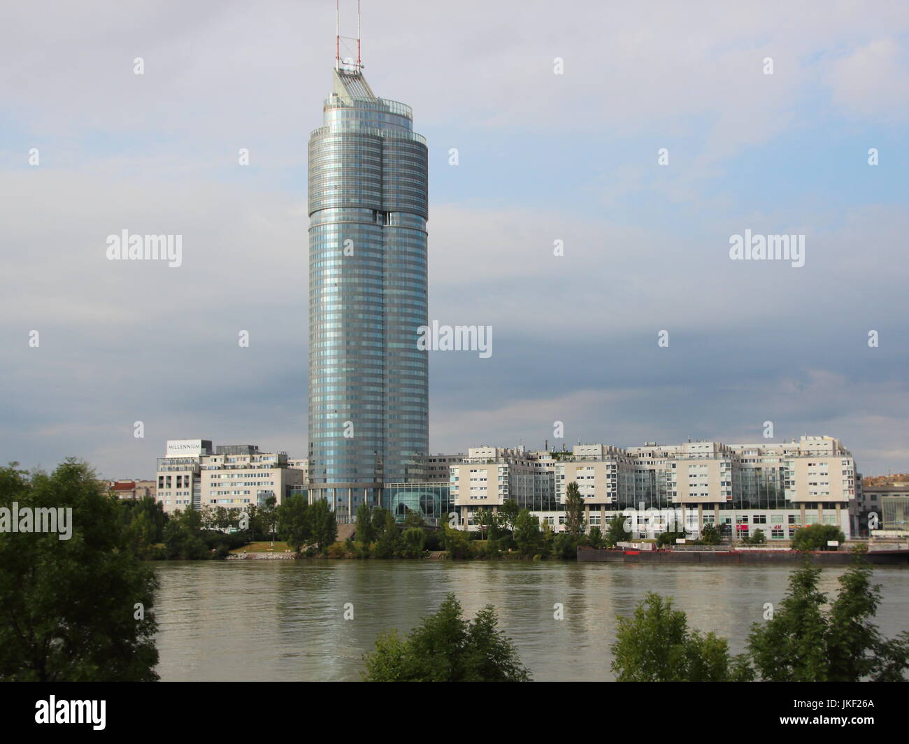 Vienna Millenium City Business District Landmark with River Donau ...