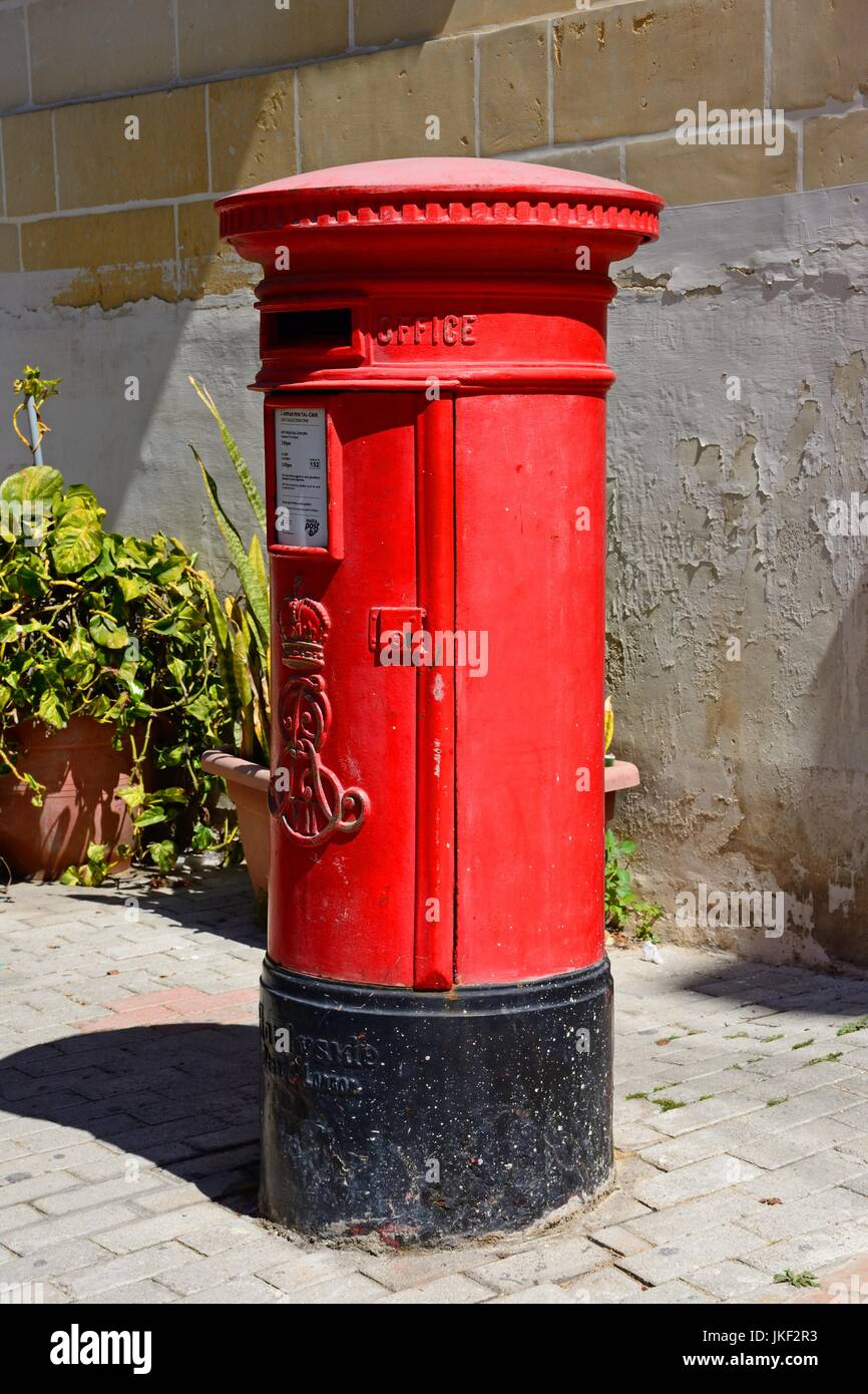 Traditional red British post box, Vittoriosa, Malta, Europe Stock Photo ...